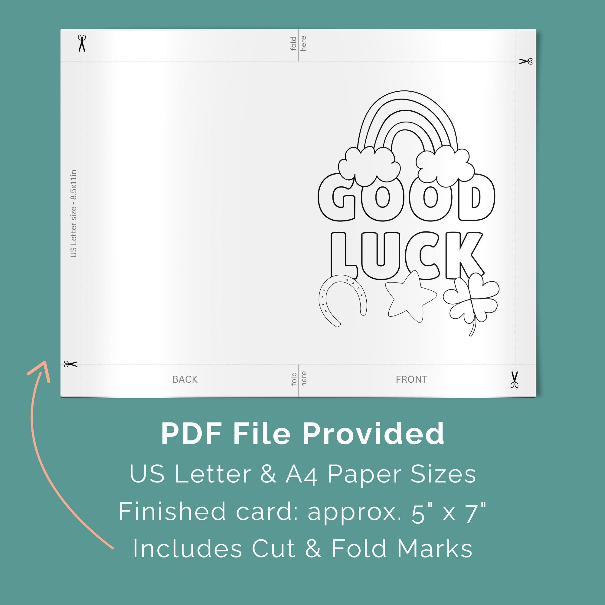 Printable Good Luck Card to Color, Rainbow Coloring Greeting Card ...