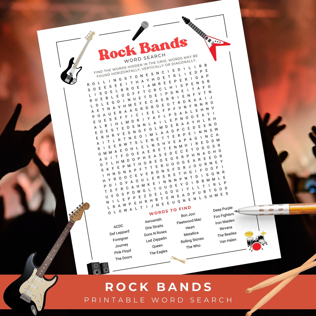 Rock Bands Word Search Puzzle: Classic Rock Music (digital Download) - Etsy