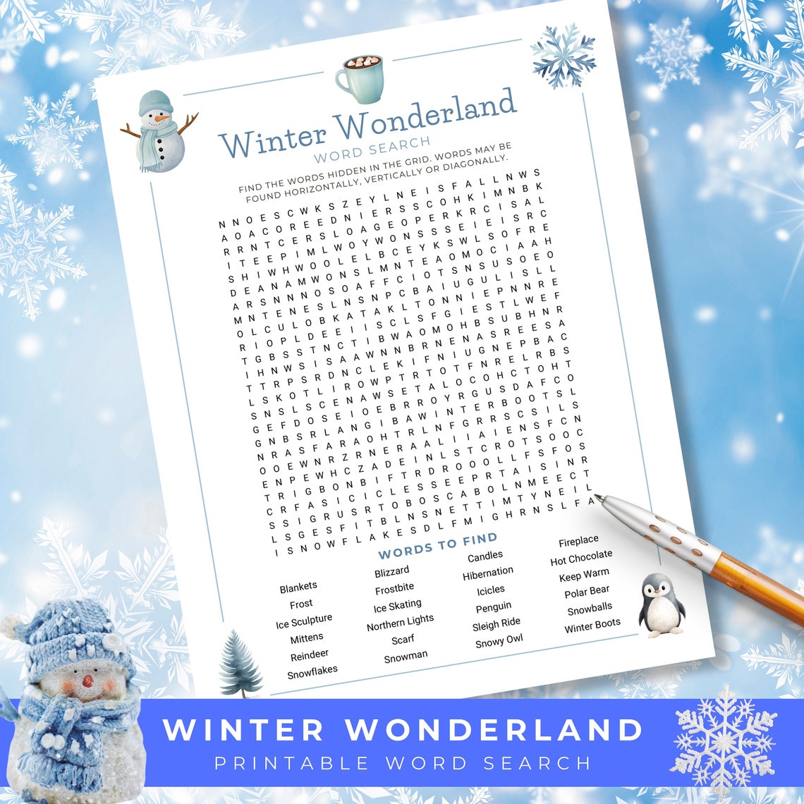 Winter Wonderland Word Search, Printable Christmas Party Game for ...