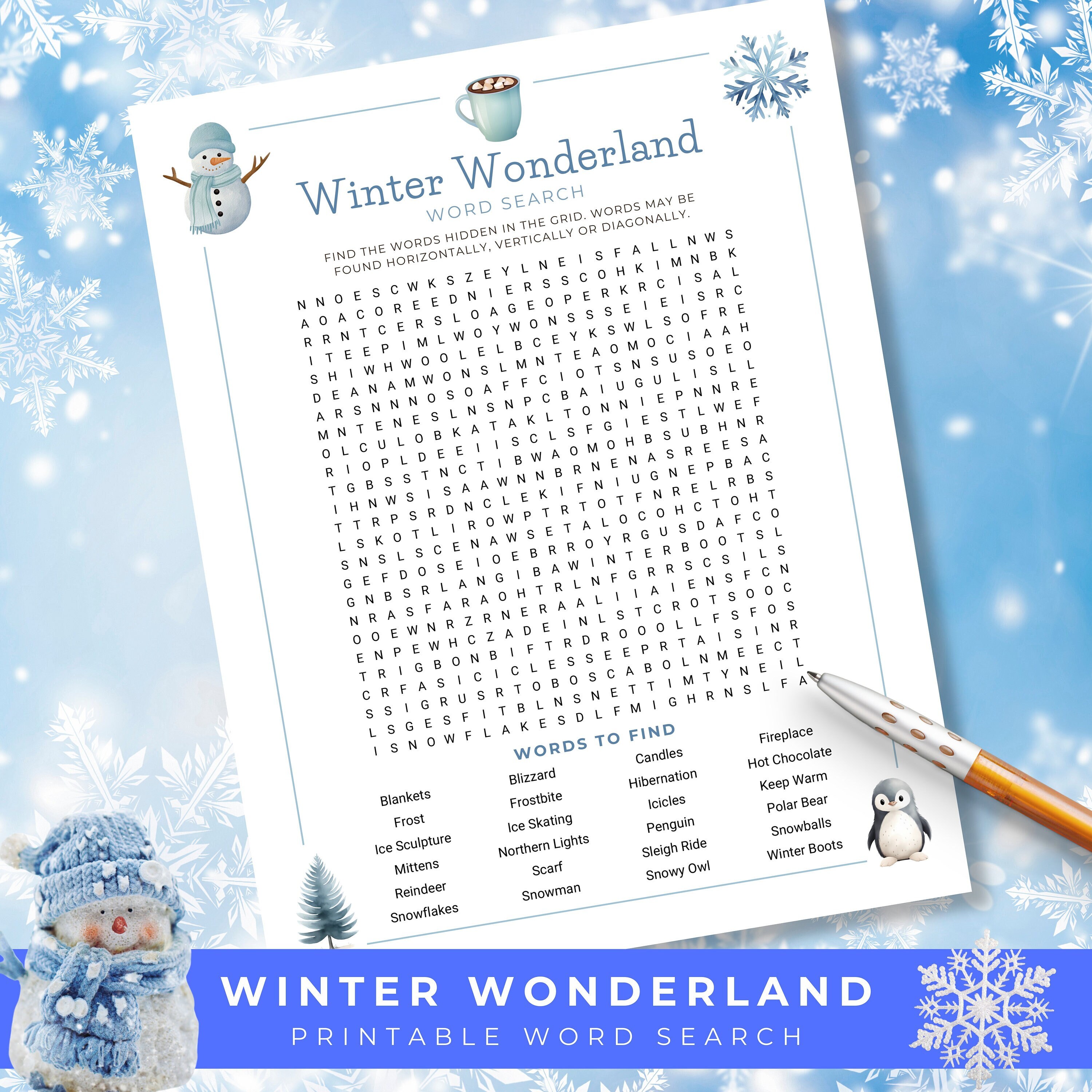 Winter Wonderland Word Search, Printable Christmas Party Game for ...