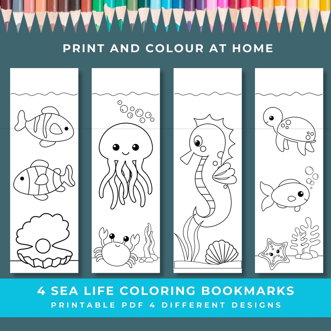 Under the Sea Coloring Bookmarks, Ocean Party Favors, Aquarium ...