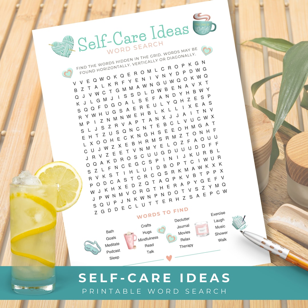 Self-care Word Search, Anxiety Relief Word Search, Self Care Printable ...