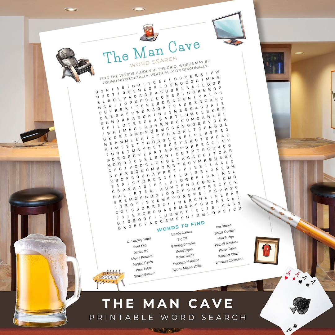 The Man Cave Word Search, Printable Word Search for Men, Father's Day ...