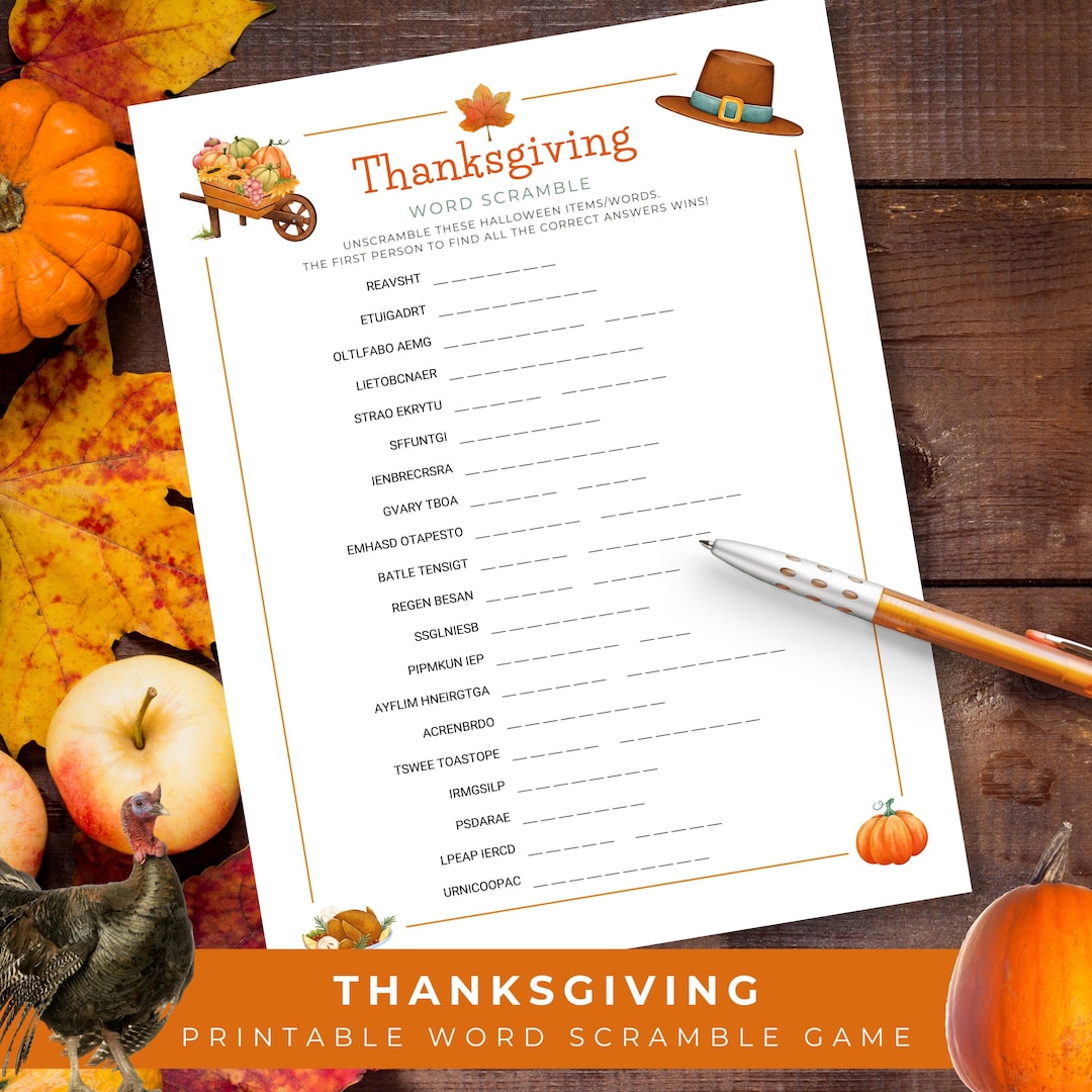 Thanksgiving Word Scramble, Printable Word Games for Adults ...
