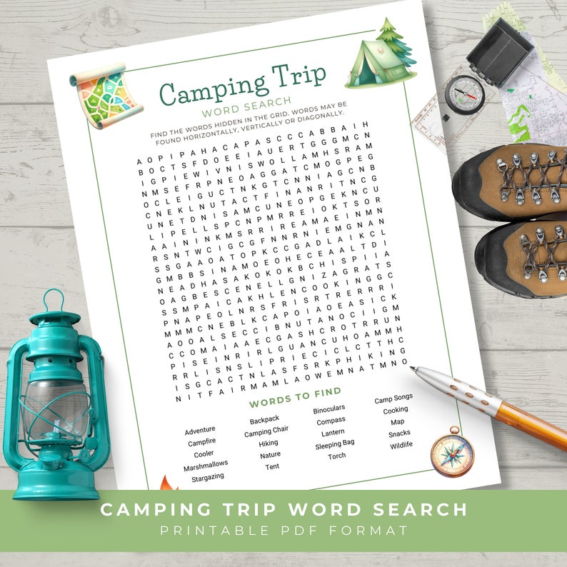 Camping Word Search, Camp Trip Puzzle Game, Summer Activities ...