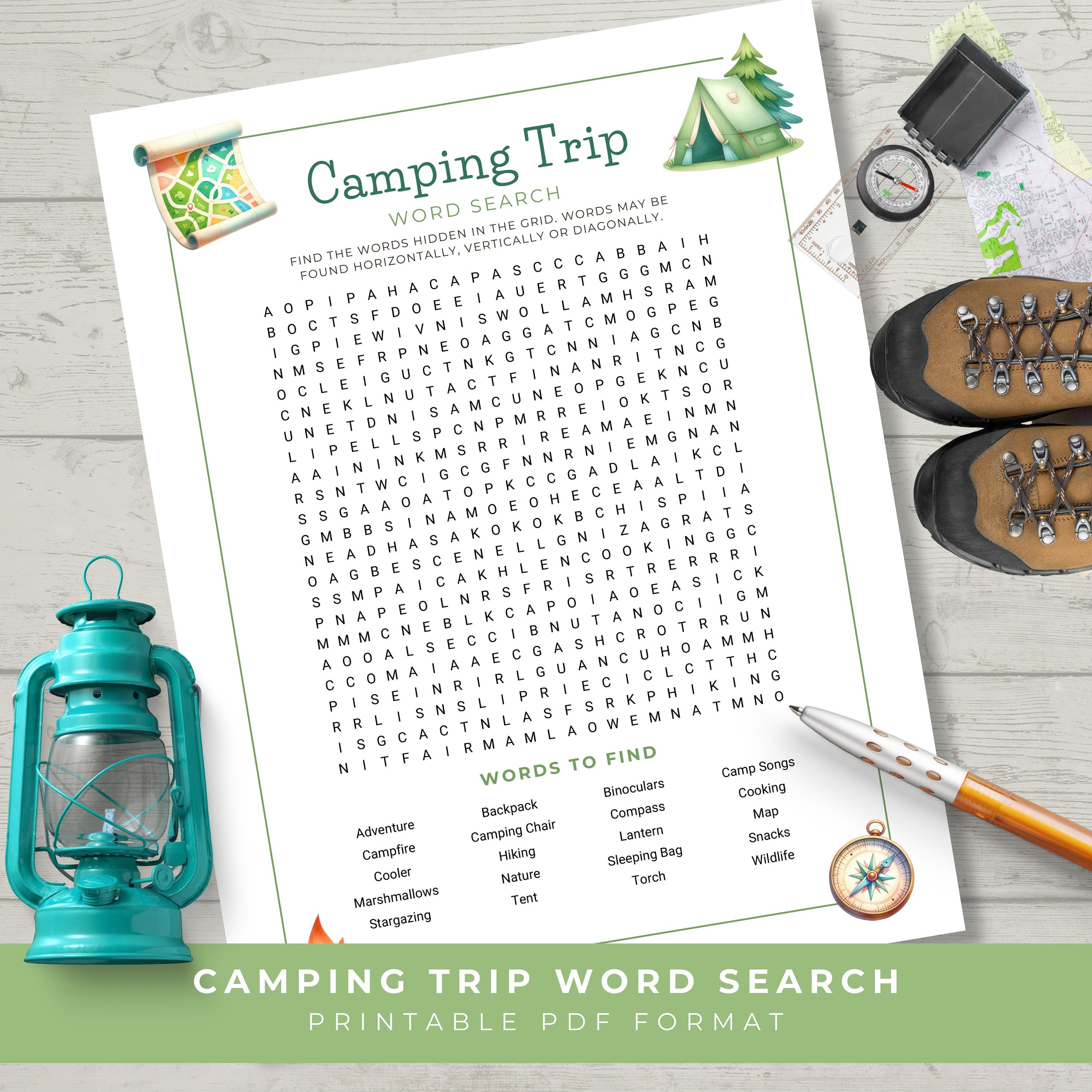 Camping Word Search, Camp Trip Puzzle Game, Summer Activities ...