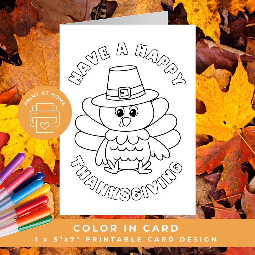 Printable Thanksgiving Card to Color, Cute Turkey Coloring Card ...