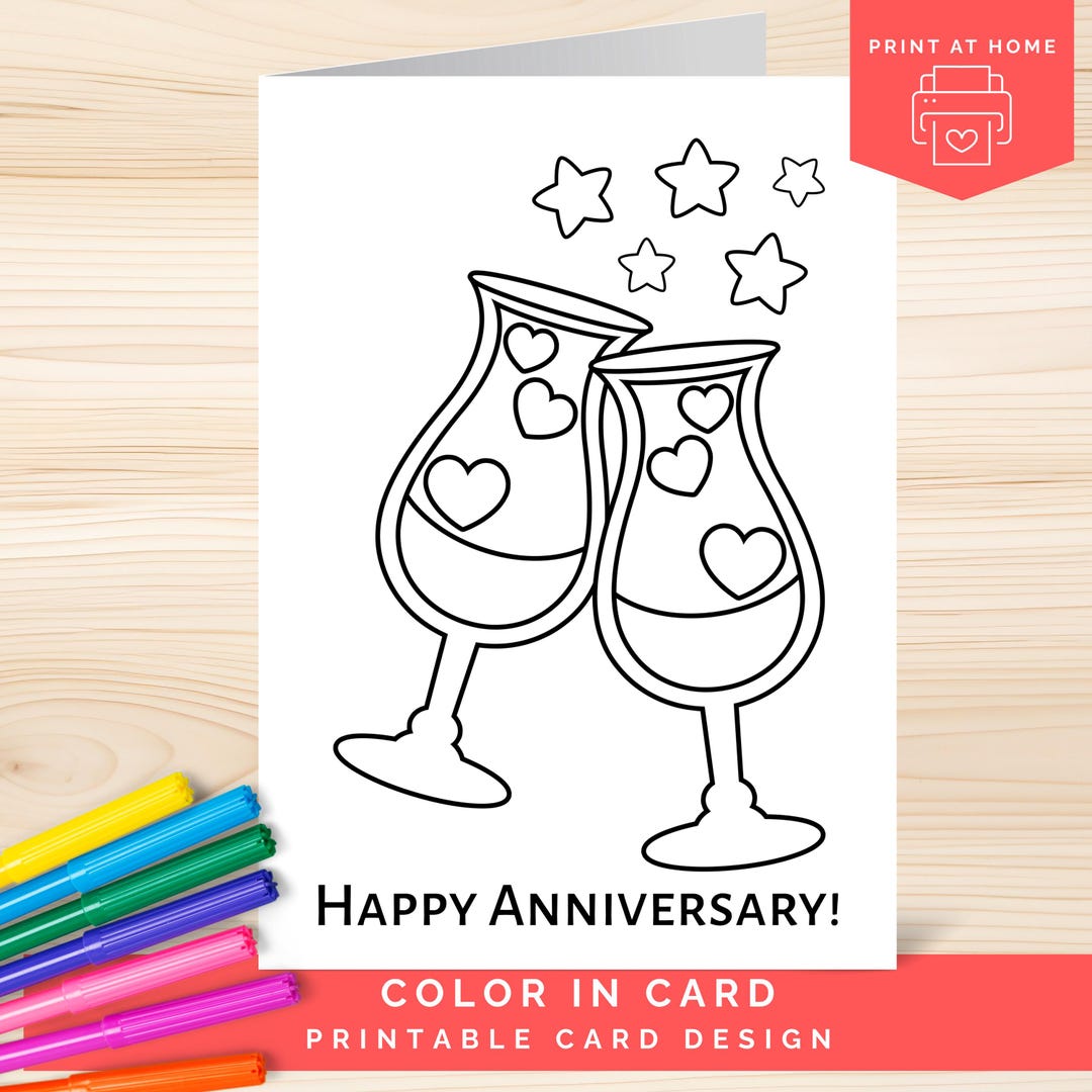 Happy Anniversary Coloring Card, Printable Anniversary Card to Color ...