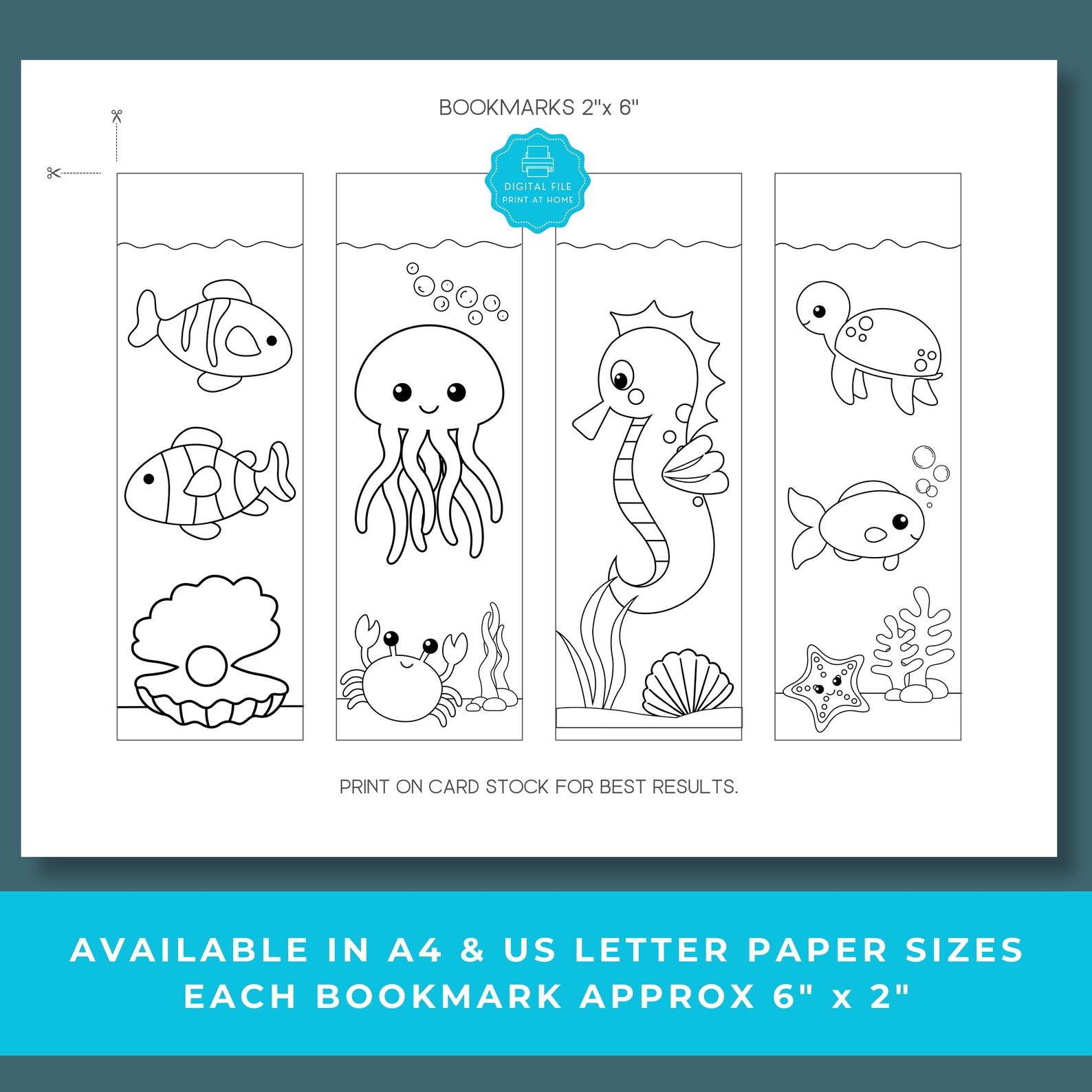 Sea Life Coloring Bookmarks, Ocean Printable Bookmarks to Color In ...