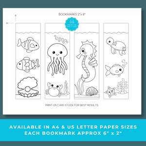 Sea Life Coloring Bookmarks, Ocean Printable Bookmarks to Color In ...