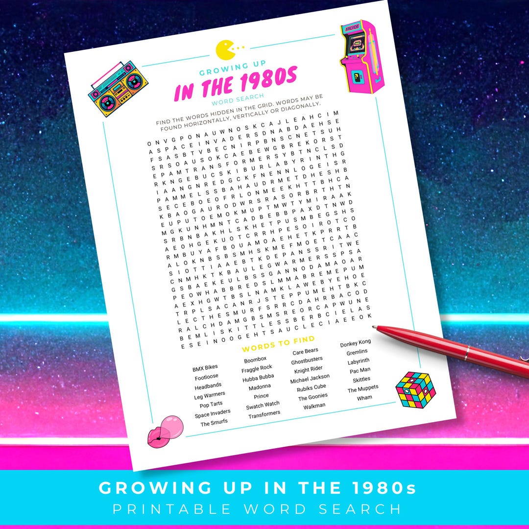 1980s Word Search Party Game, Retro Printable Puzzle PDF for Adults ...