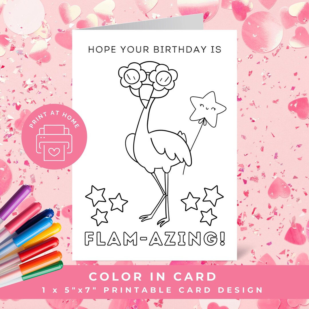 Printable Coloring Birthday Card, Happy Birthday Coloring Card, Color ...