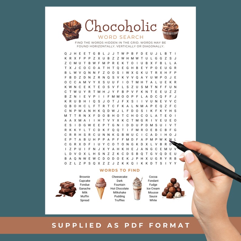 Chocolate Word Search, Chocoholic Word Search, Printable Word Games ...