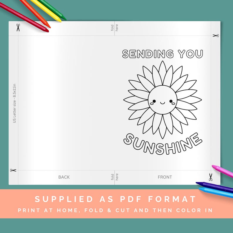 Sending You Sunshine Coloring Card, Printable Thinking of You Card to ...