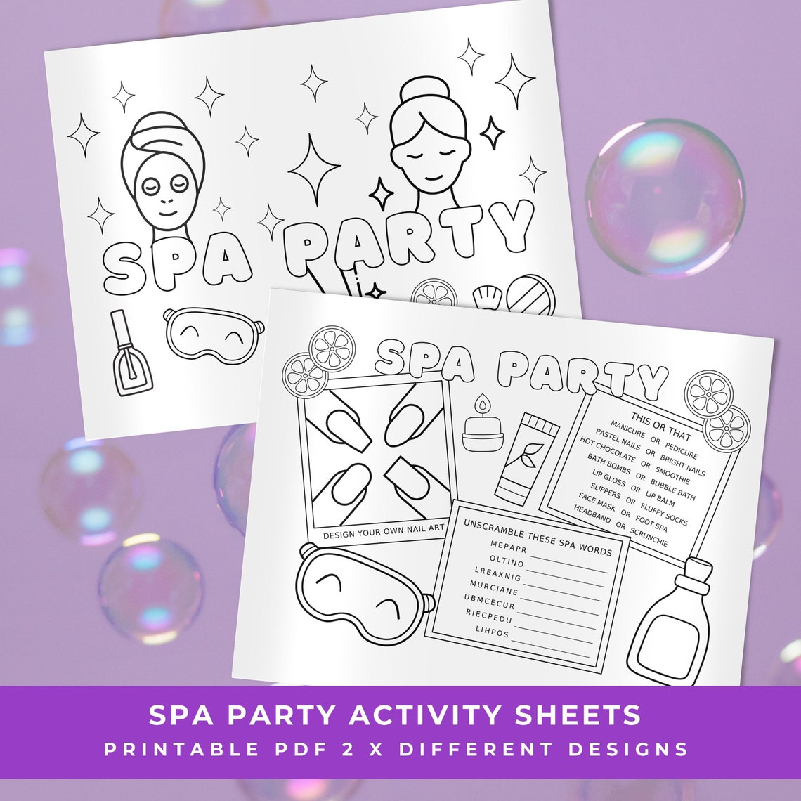Spa Party Activity Sheet, Printable Spa Coloring Pages for Kids, Pamper ...