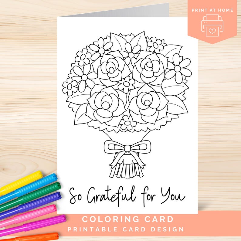 Grateful for You Coloring Card, Printable Thank You Card to Color ...