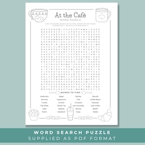 Coffee Word Search Printable, Cafe Puzzle Game, Hygge Coloring Page for ...