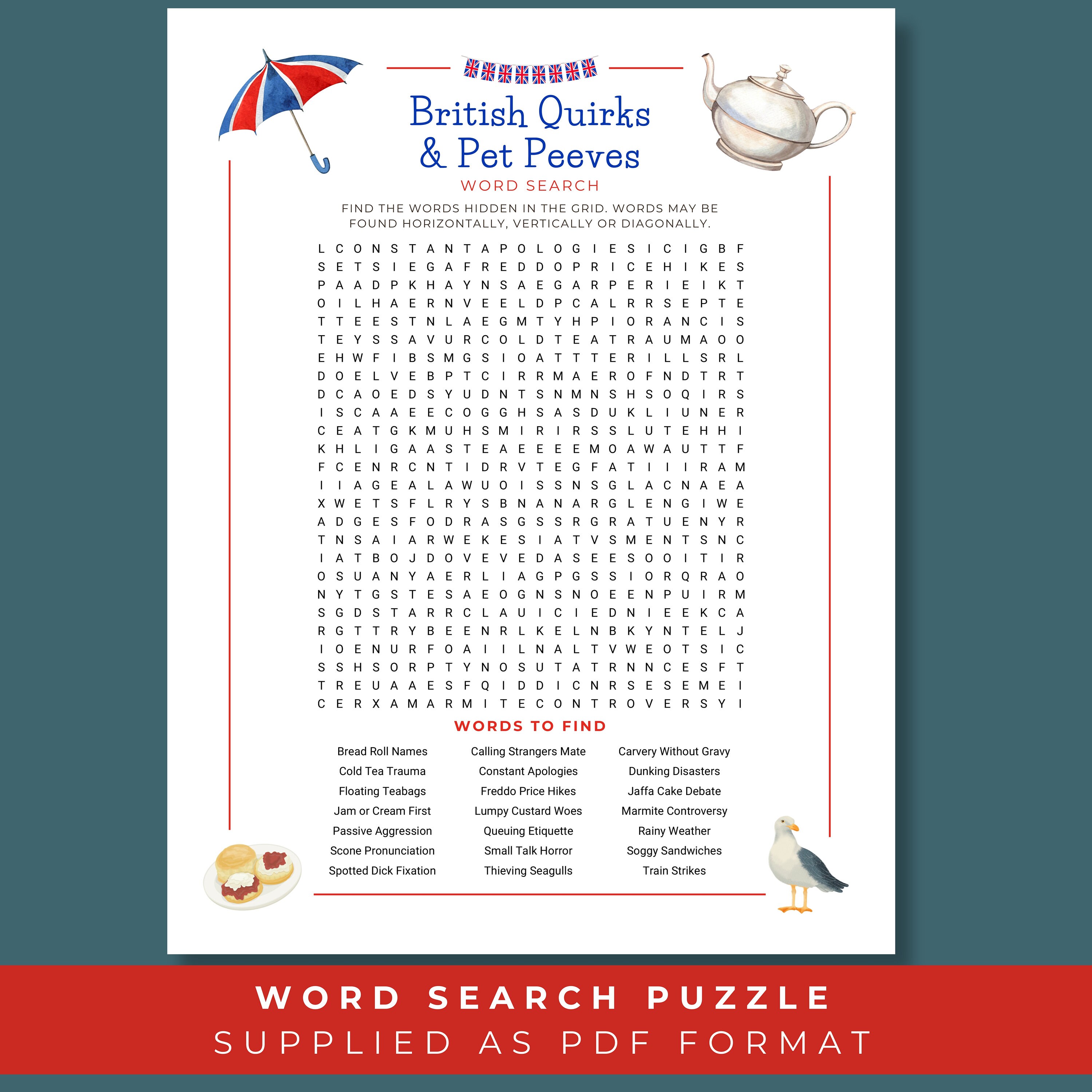 Funny British Word Search, British Printable Puzzle Game for Adults ...