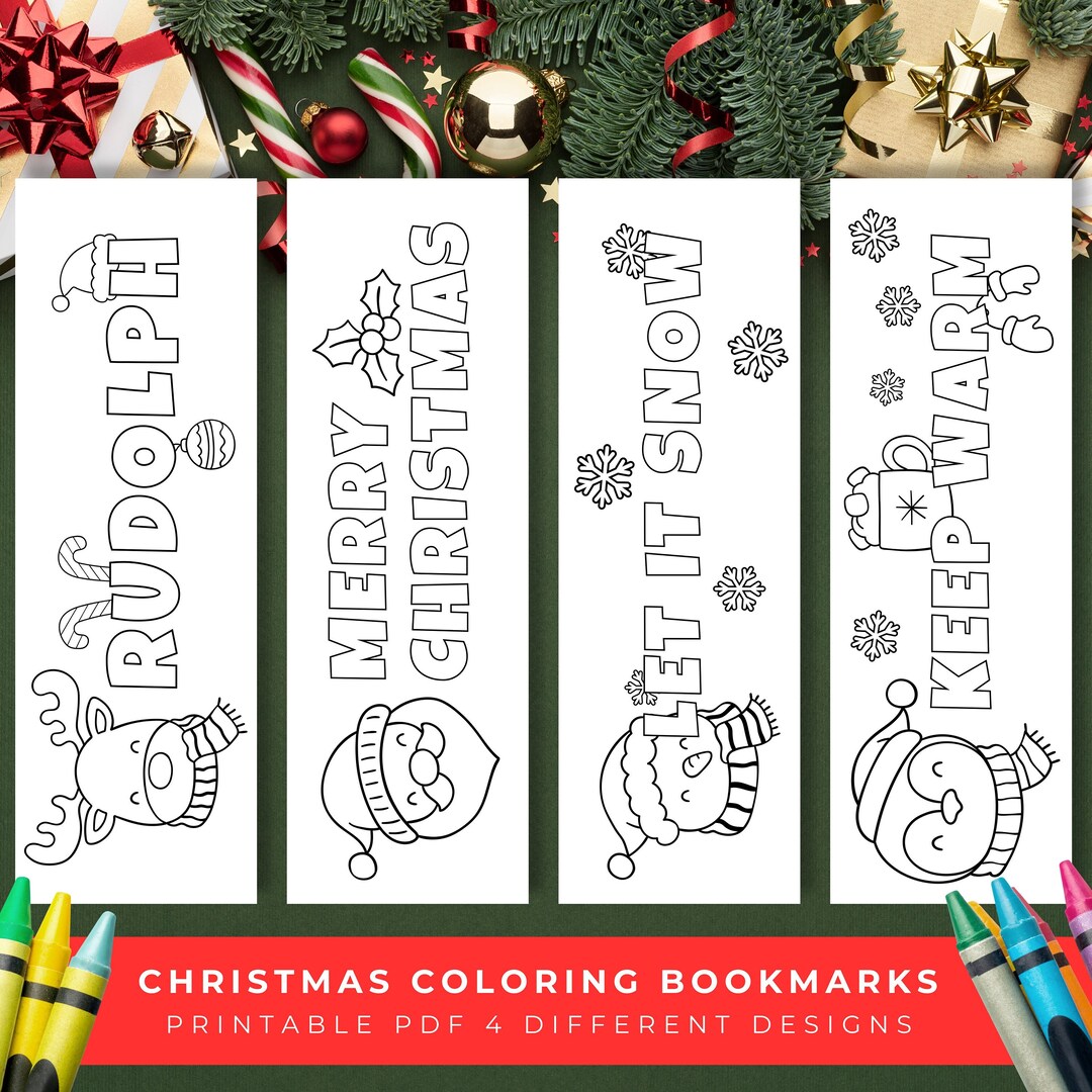 Christmas Coloring Bookmarks for Kids, Printable Holiday Bookmarks to ...