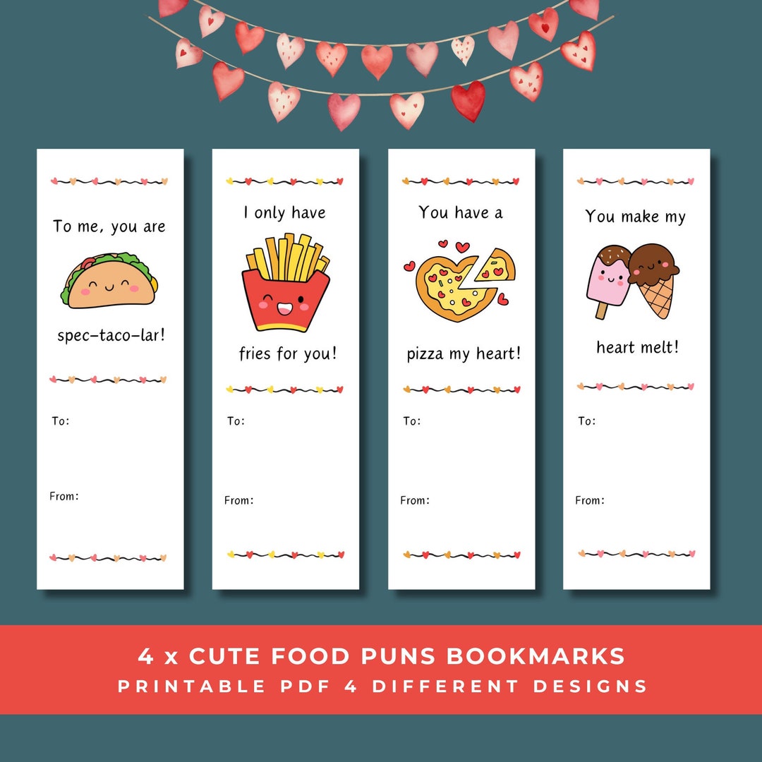 Cute Puns Printable Bookmarks, Funny Fast Food Bookmarks, Romantic ...