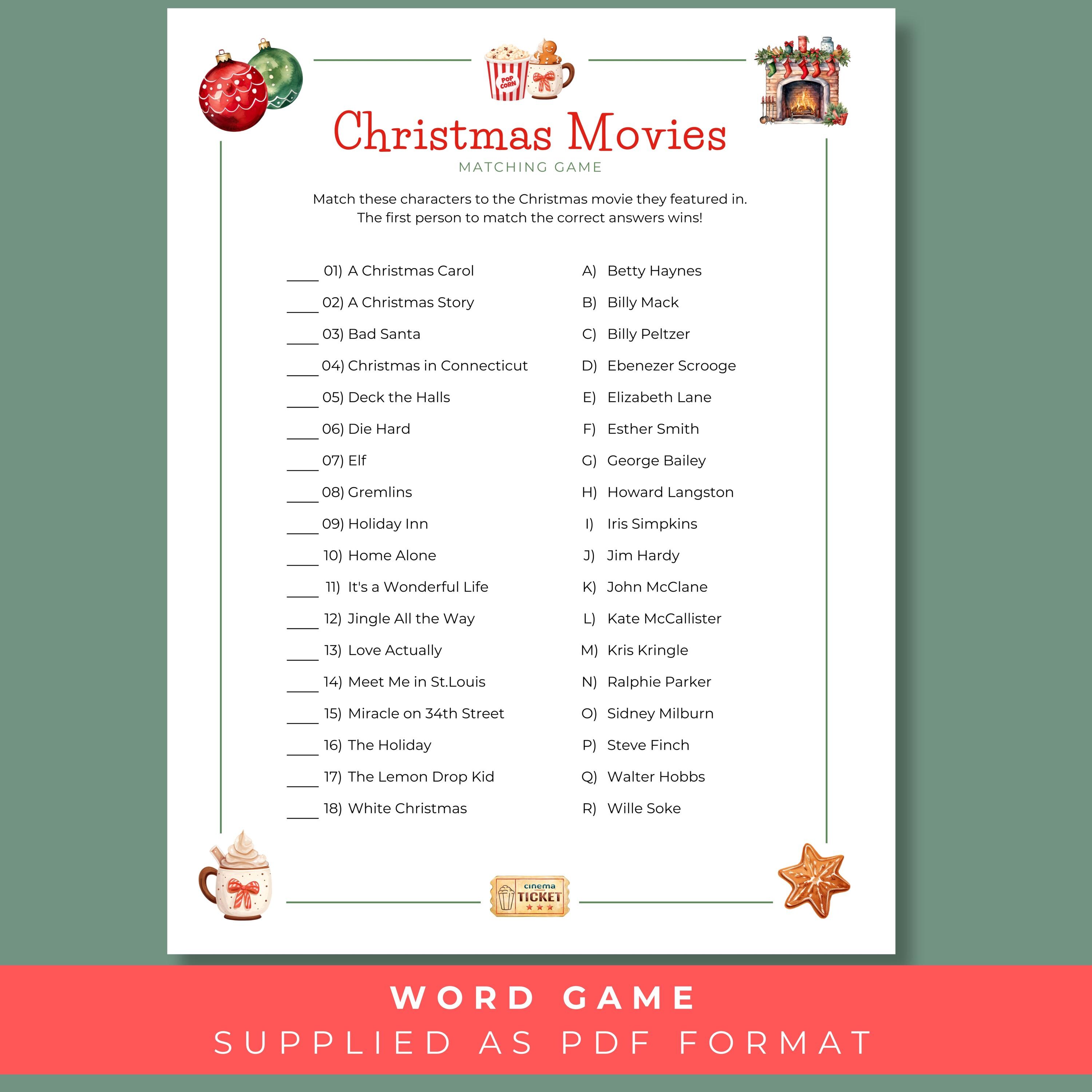 Printable Christmas Party Game for Adults, Christmas Movie Game ...