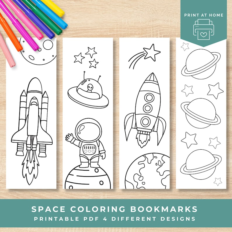 Space Coloring Bookmarks, Space Birthday Party Activity, Astronaut ...