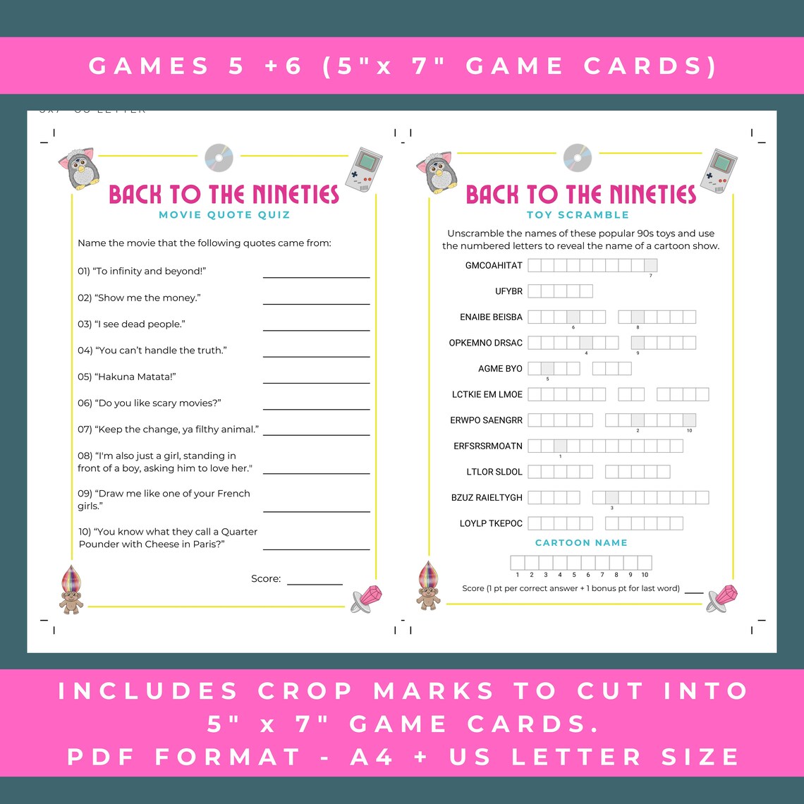 90s Party Games, 90s Trivia Games, 1990s Game Bundles, 90s Theme Party ...