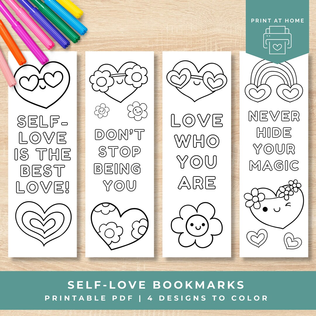 Self-love Coloring Bookmarks Printable, Positive Affirmation Bookmarks ...