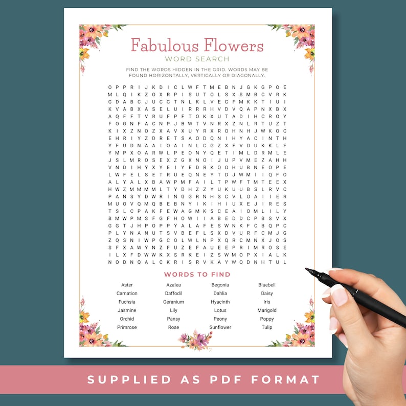Flowers Word Search, Garden Party Game, Flower Puzzles, Gift for ...