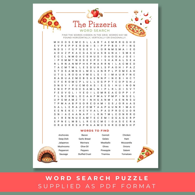 Pizza Word Search, Fun Party Game, Pizza Lover Gift, Icebreaker Game ...
