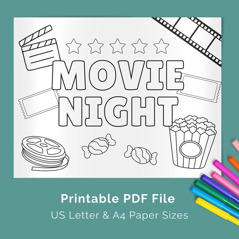 Printable Movie Night Activities for Kids, Coloring Pages & Bookmarks ...