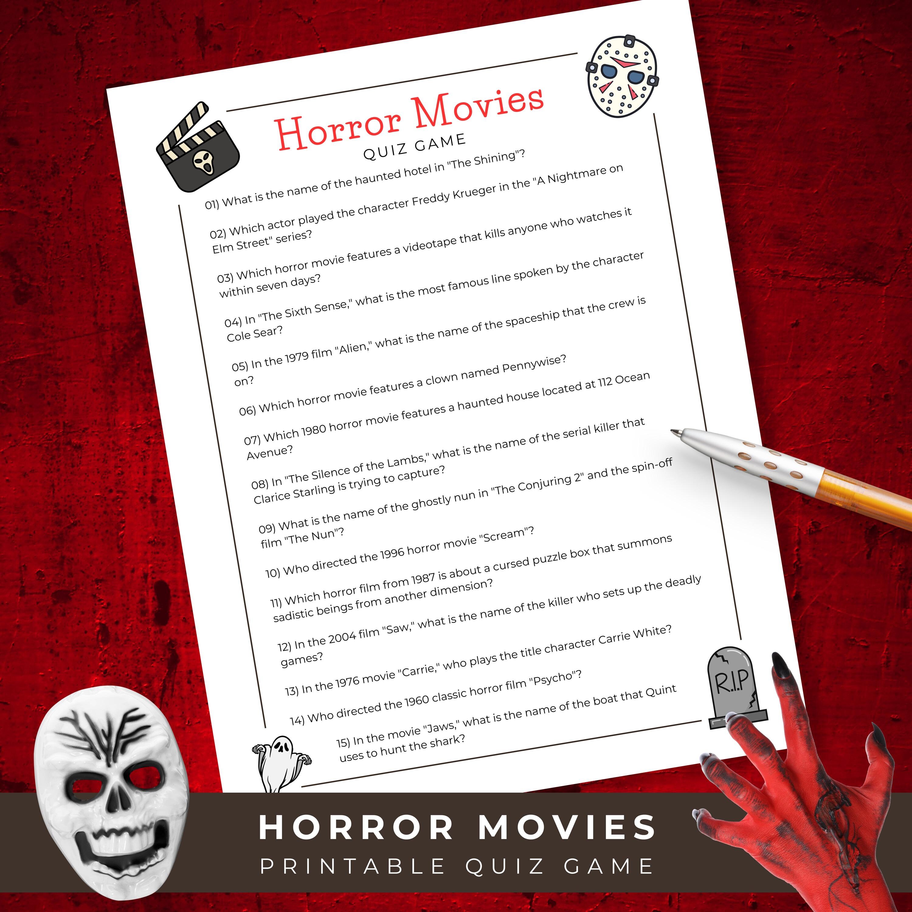Horror Movie Quiz, Printable Halloween Party Game for Adults, Scary ...
