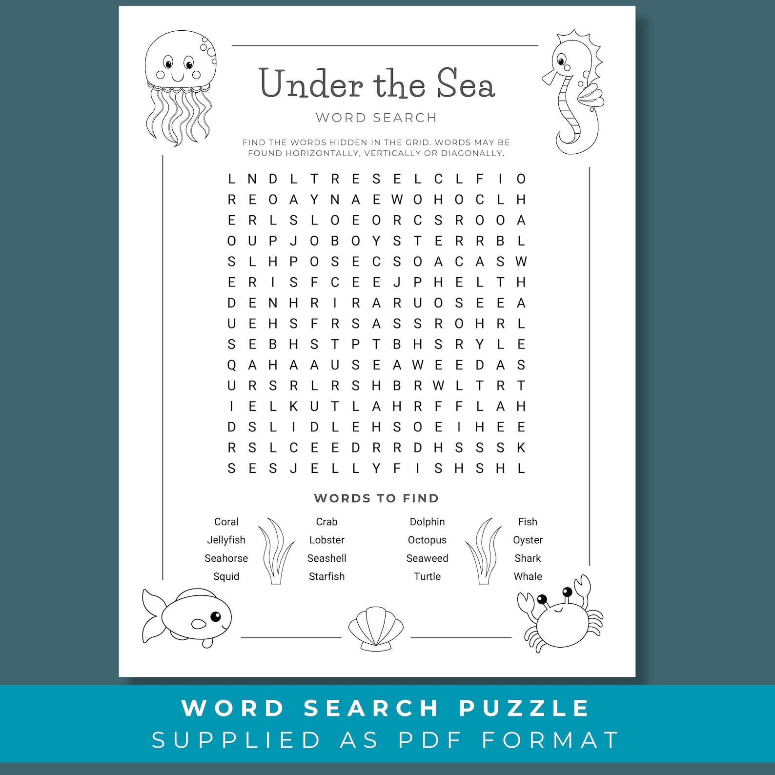 Under the Sea Word Search, Printable Ocean Word Search, Sea Life ...