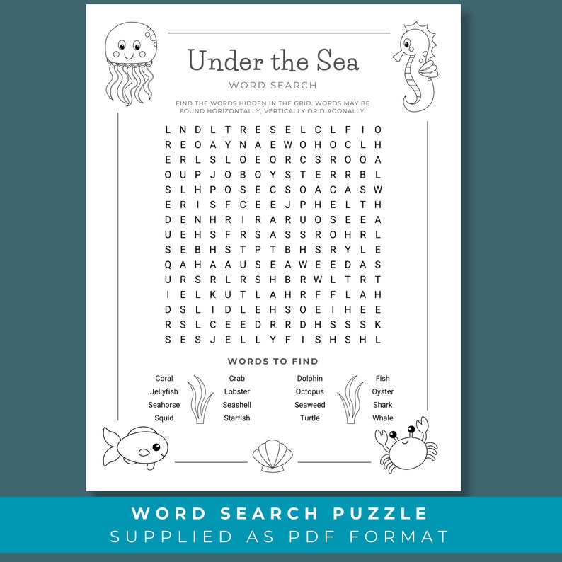 Under the Sea Word Search, Printable Ocean Word Search, Sea Life ...