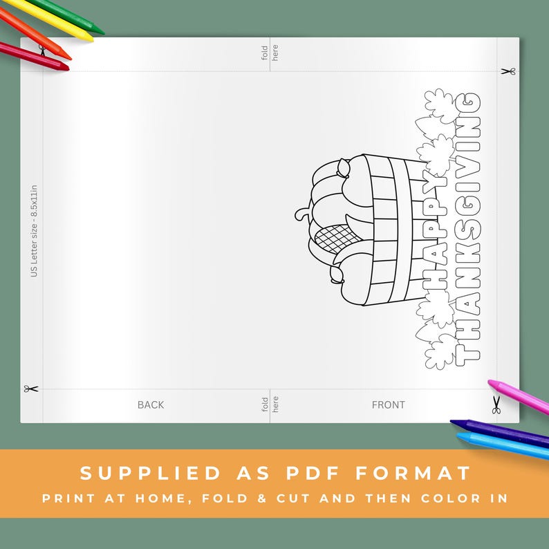Printable Thanksgiving Card to Color, Cute Coloring Card, Thanksgiving ...