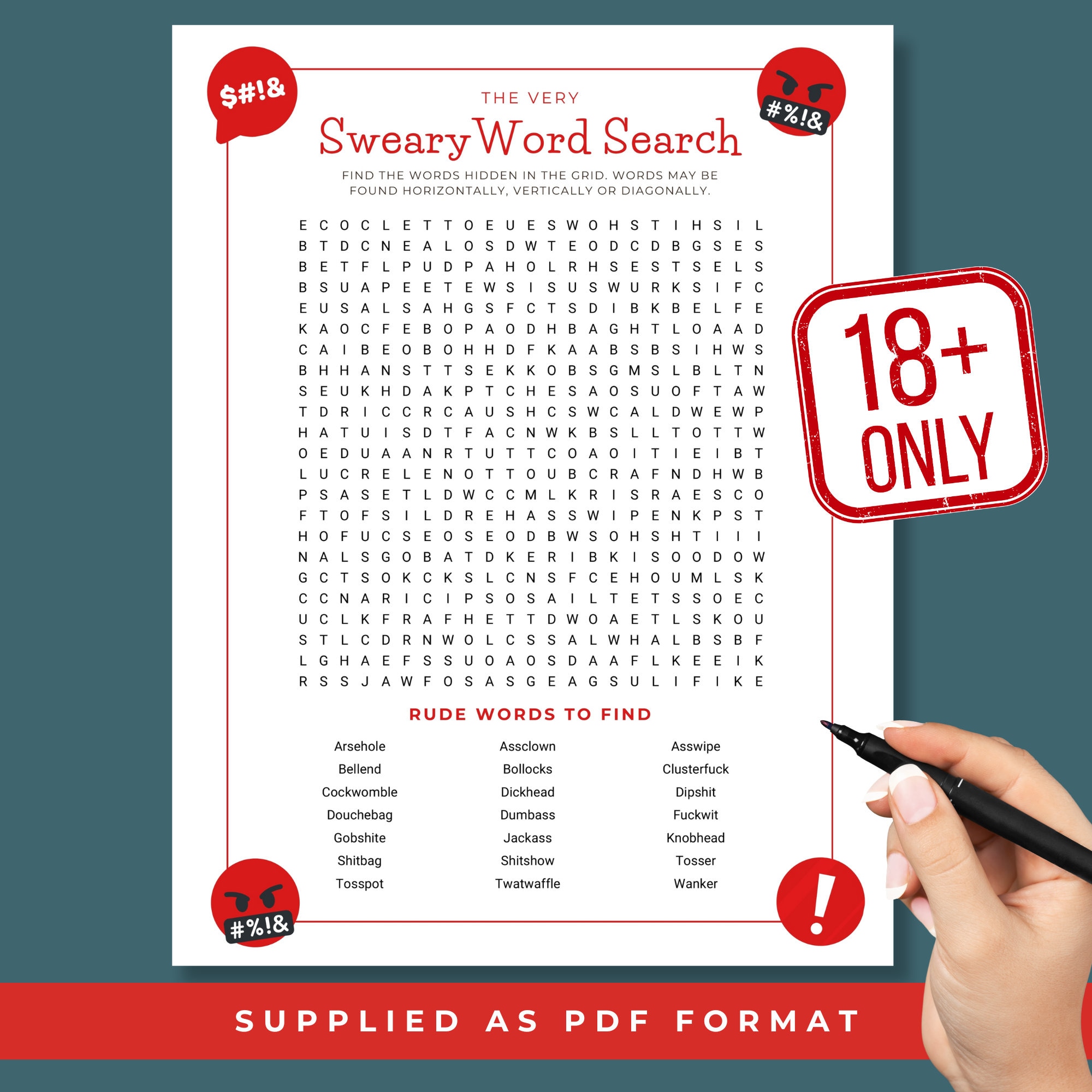Sweary Word Search, Rude Word Printable Puzzle Game for Adults, Curse ...