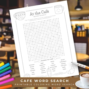 Coffee Word Search Printable, Cafe Puzzle Game, Hygge Coloring Page for ...