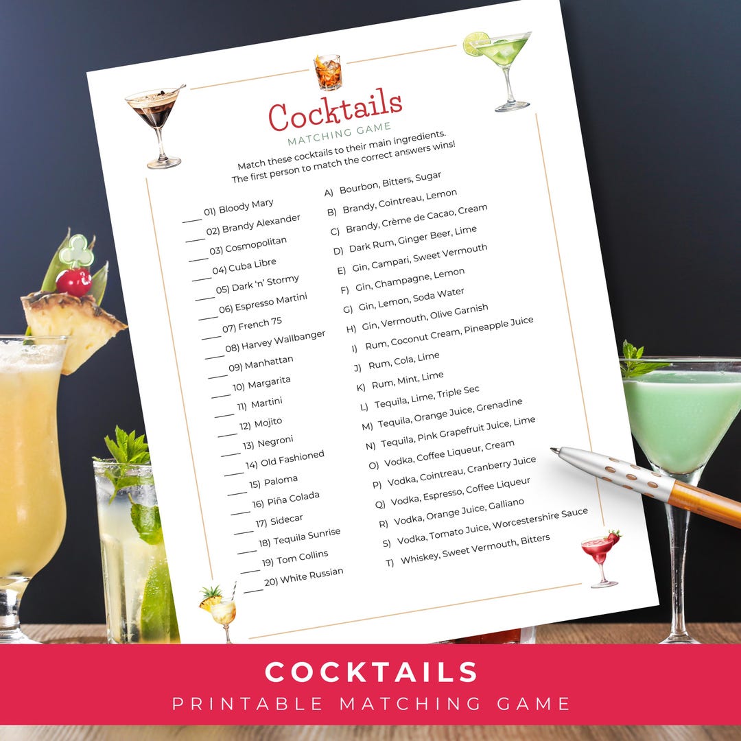 Cocktails Printable Party Game for Adults, Holiday Party Games ...