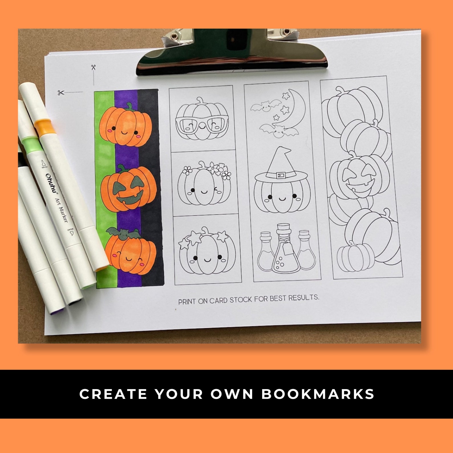 Halloween Coloring Bookmarks, Pumpkin Bookmarks to Color, Cute ...