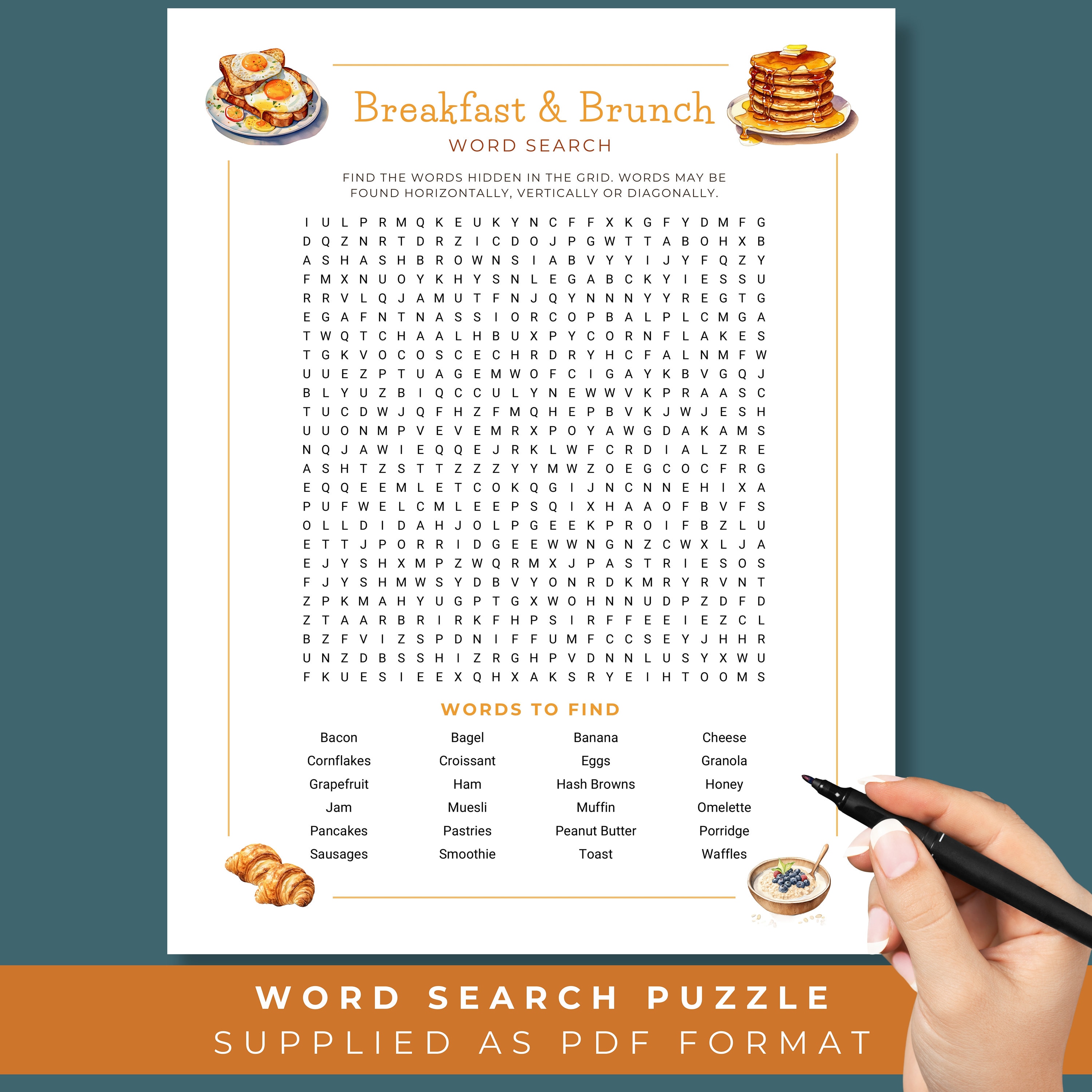 Breakfast Word Search, Brunch Printable Party Games for Adults, Sip and ...
