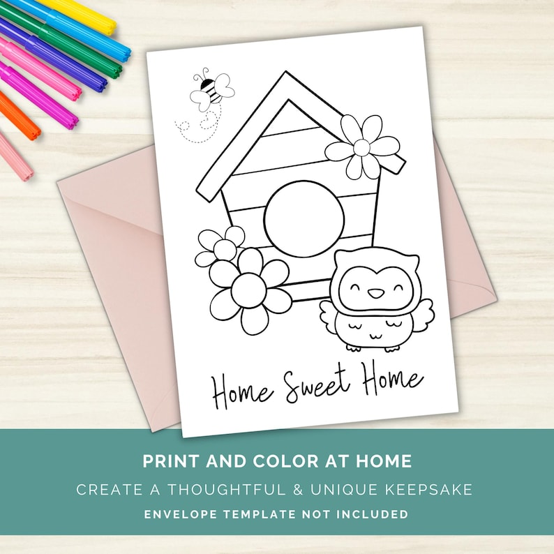 New Home Card to Color, Printable Home Sweet Home Coloring Card ...