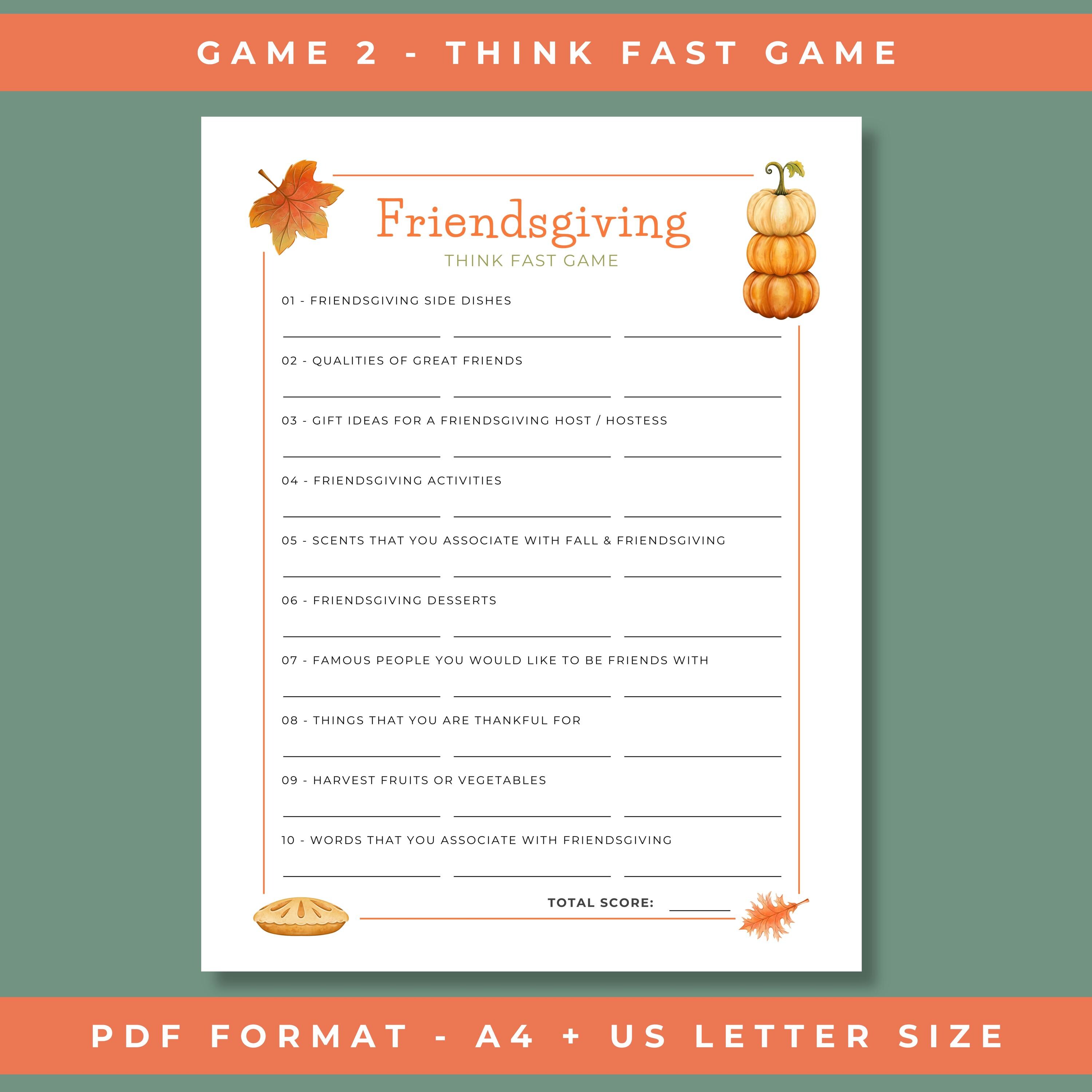 Friendsgiving Games, Printable Friendsgiving Word Games, Friendsgiving ...