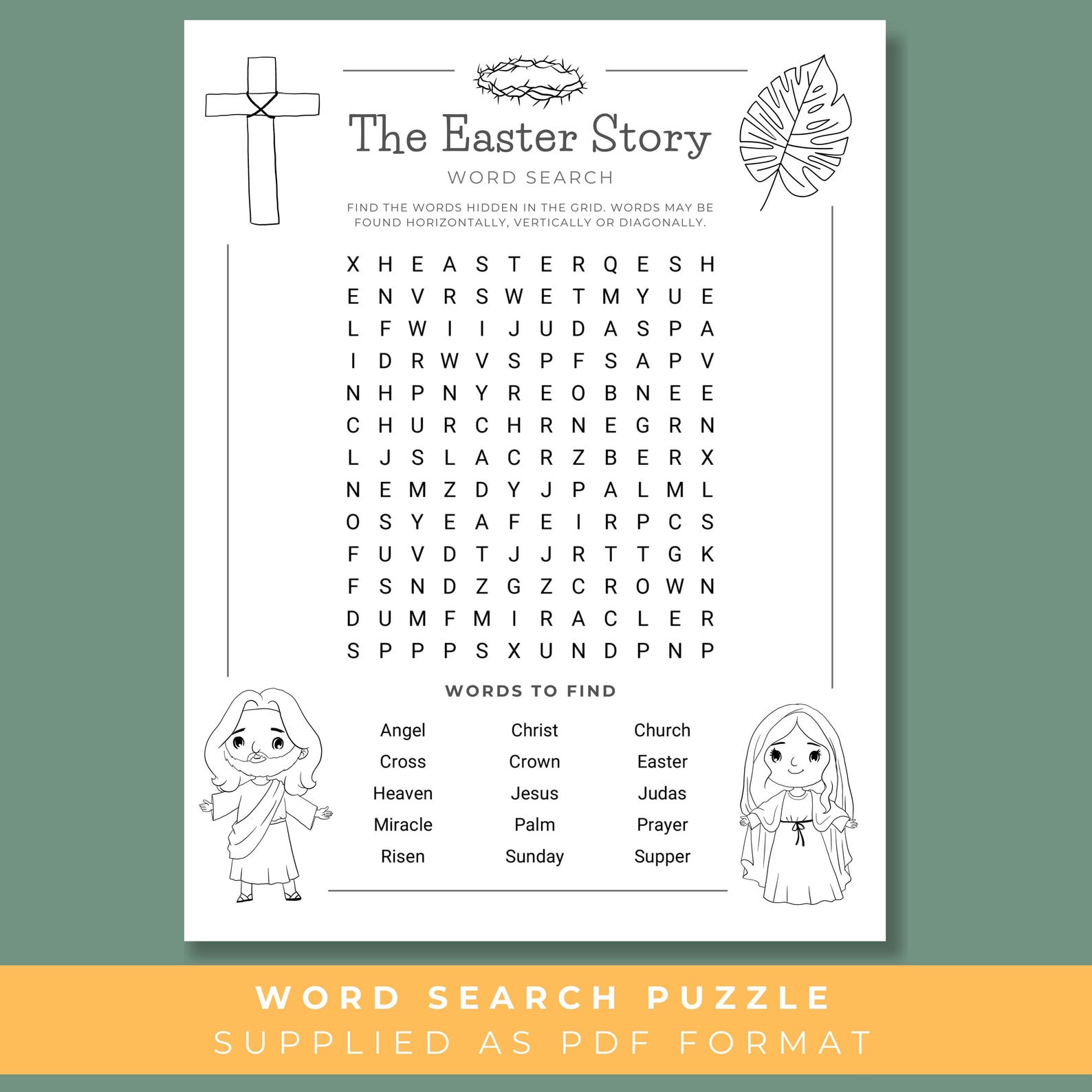 Easter Story Coloring Page, Printable Word Search for Kids, Christian ...