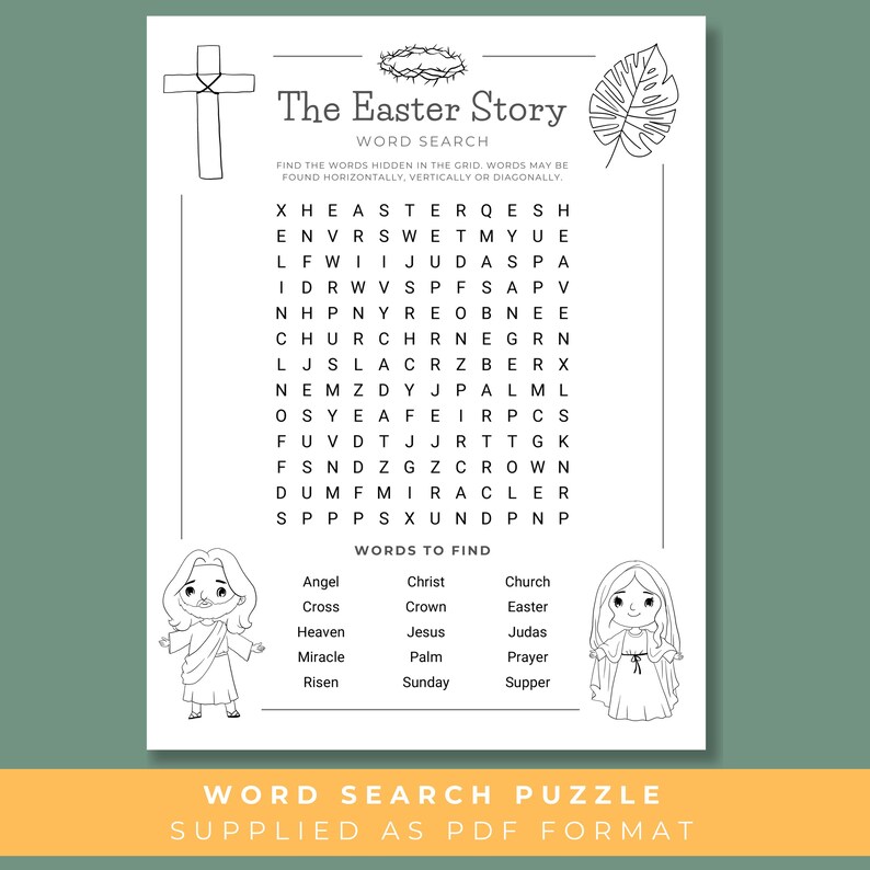 Easter Story Coloring Page, Printable Word Search for Kids, Christian ...