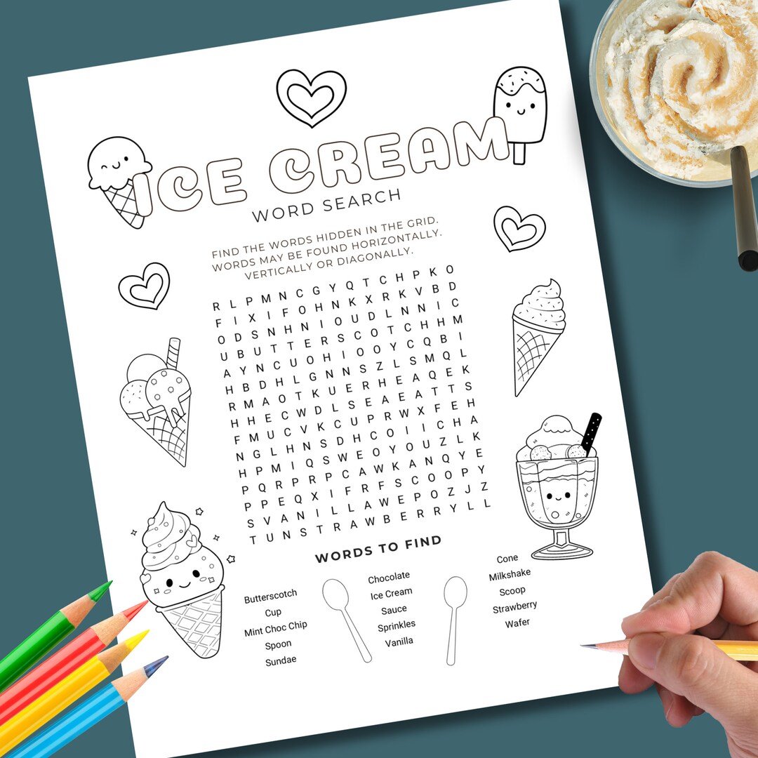 Ice Cream Word Search, Printable Coloring Word Puzzle, Ice Cream Party ...