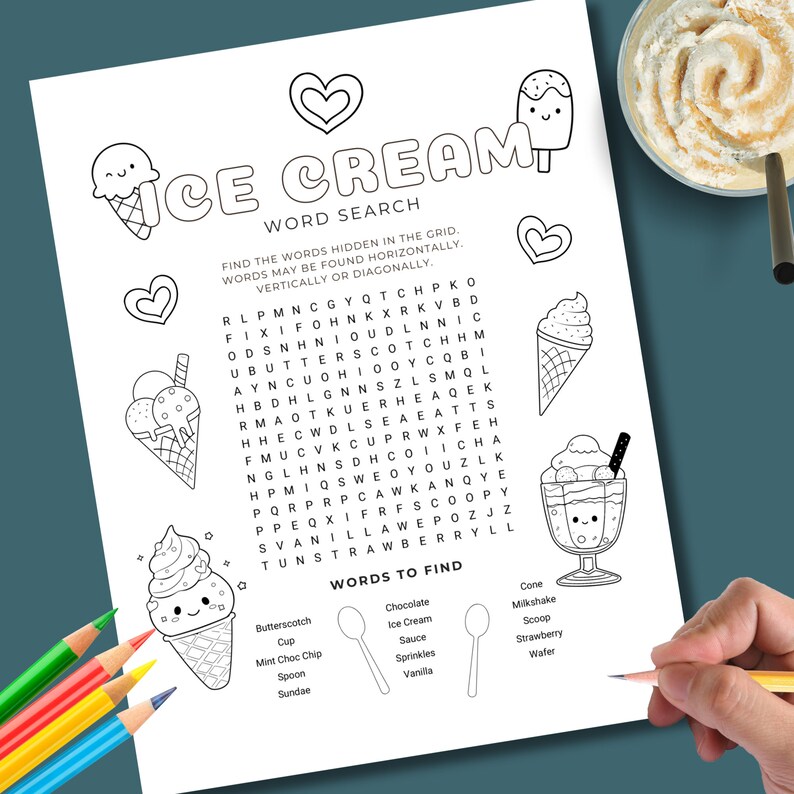 Ice Cream Word Search, Printable Coloring Word Puzzle, Ice Cream Party ...