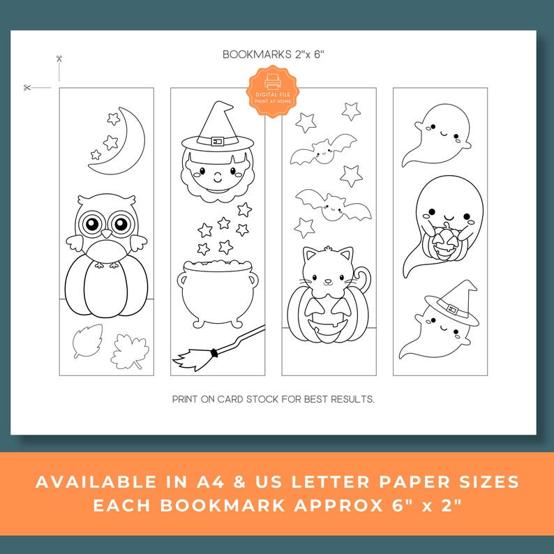 Halloween Coloring Bookmarks, Printable Spooky Crafts for Kids and ...