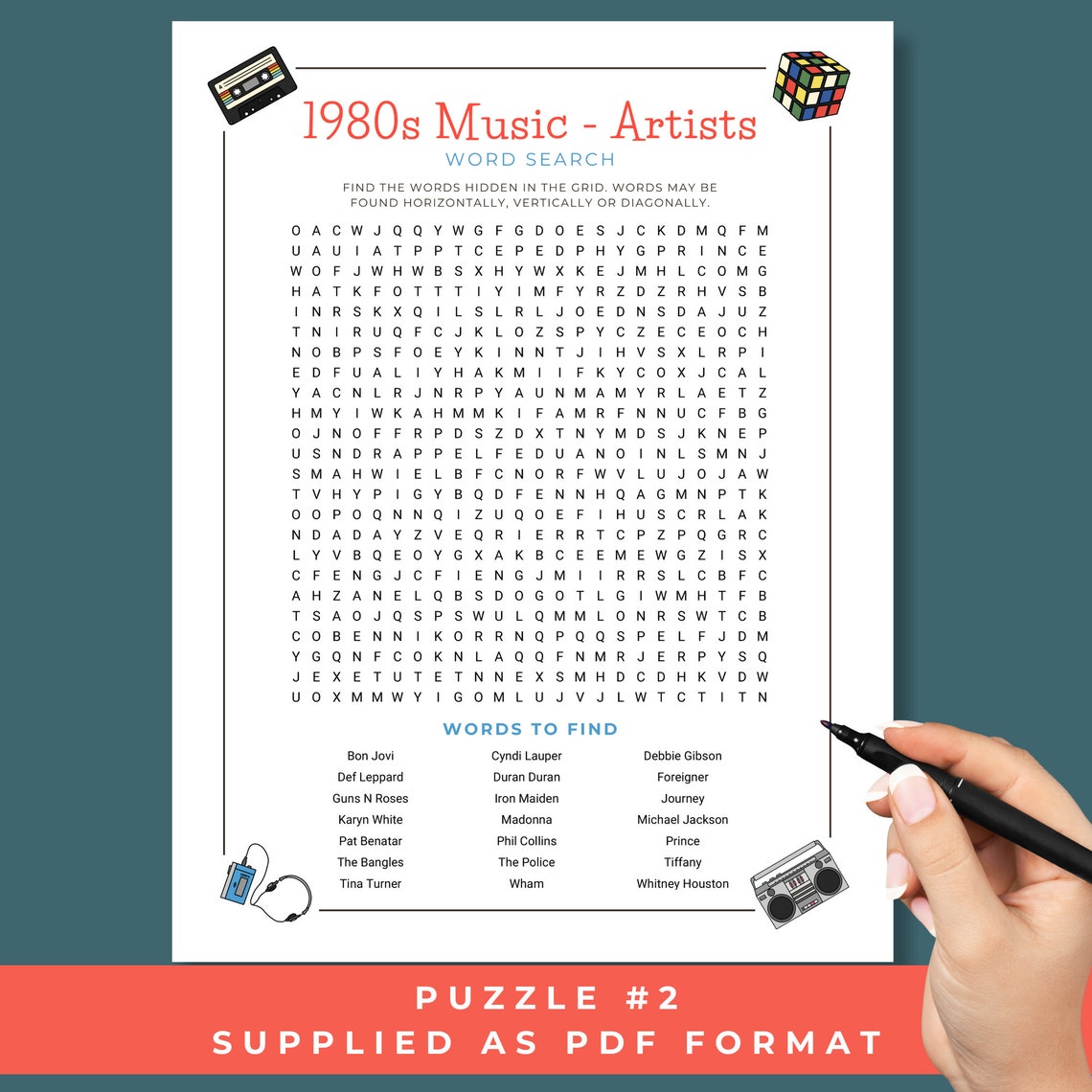 1980s Music Word Search, 80s Party Games, Word Puzzles for Adults ...