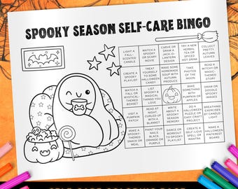 Halloween Self-care Bingo Coloring Page, Spooky Fall Wellbeing Activity ...