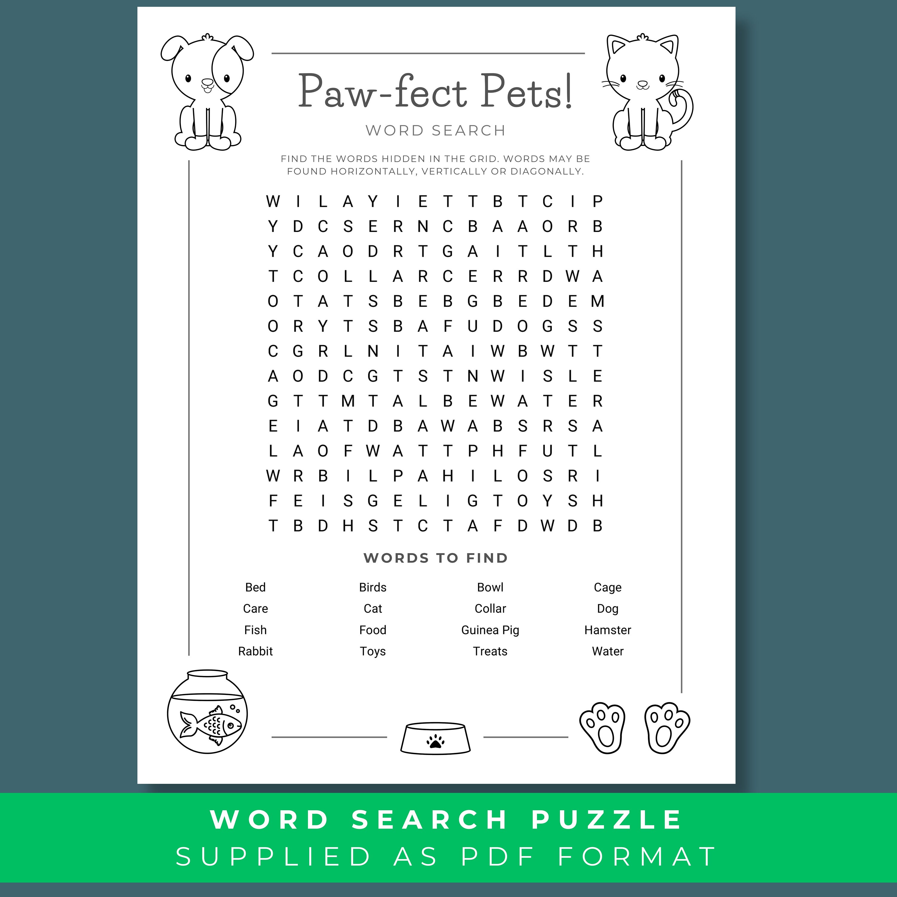Pets Word Search for Kids, Animal Coloring Page for Children, New Pet ...
